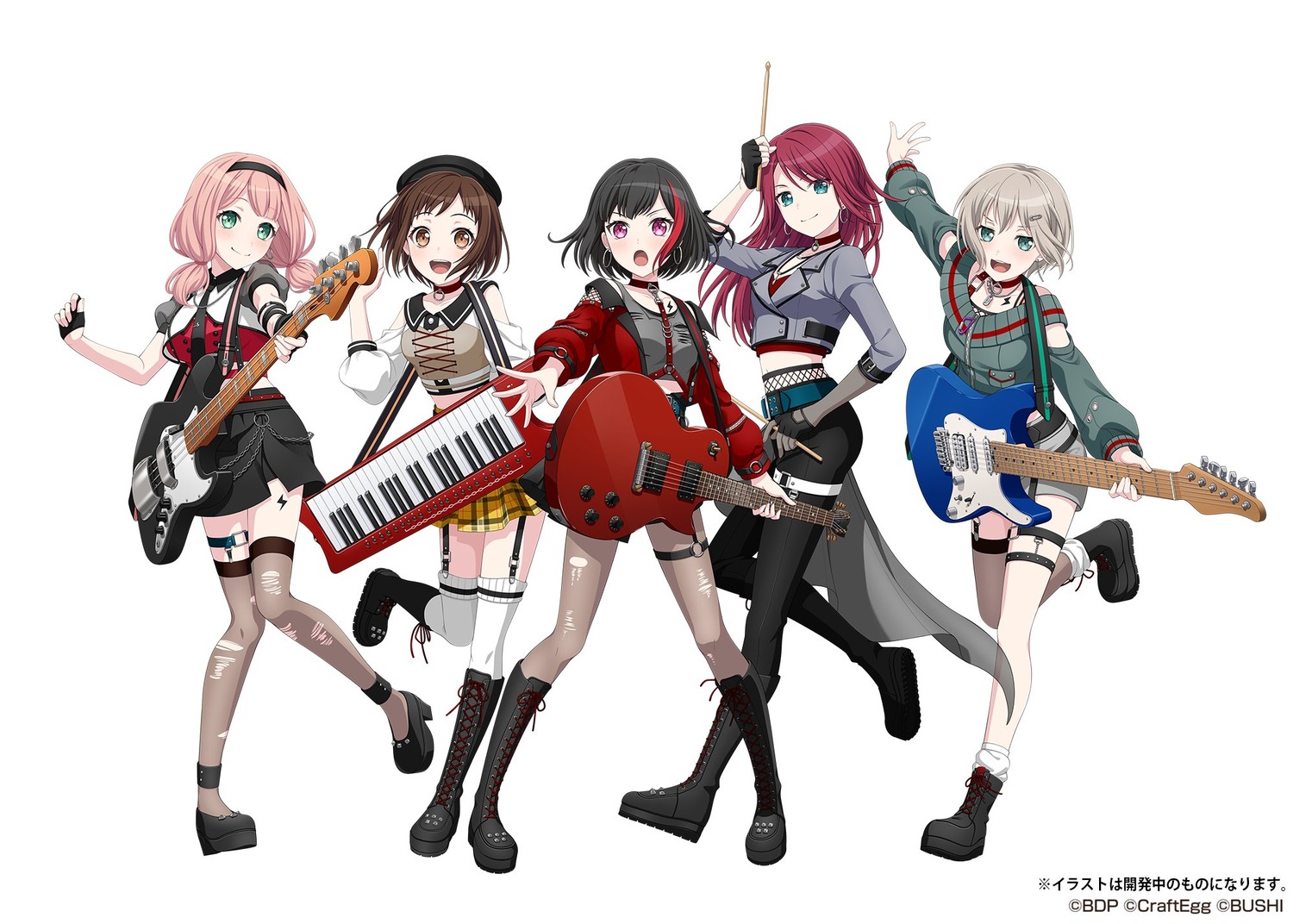 bang dream! aoba moca hazawa tsugumi mitake ran udagawa tomoe uehara himari garter guitar heels ...